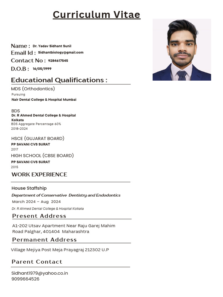 Profile of Dr. Yadav Sidhant Sunil | PDF