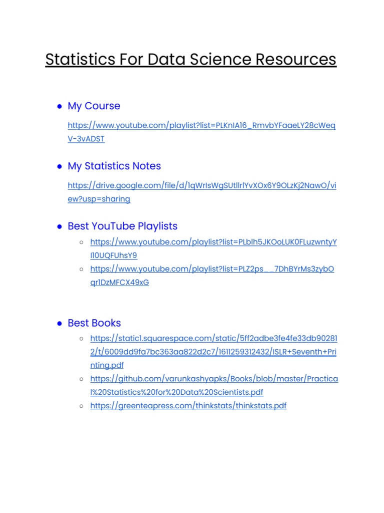 Statistics For Data Science Resources | PDF | Career & Growth