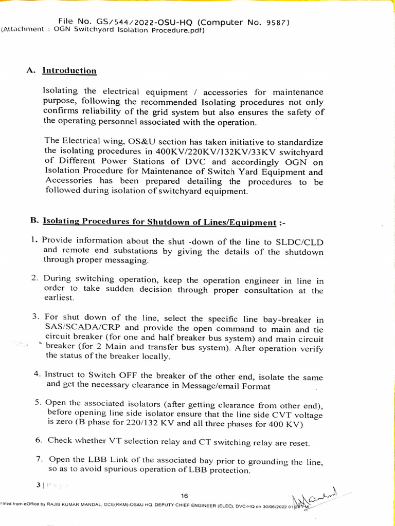 Switchyard Isolation Procedures Guide | PDF | Electrical Substation | Relay