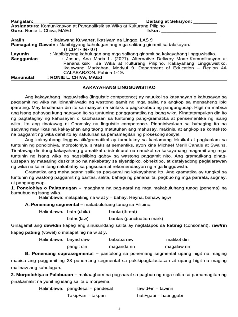 KomPan LAS6 Q2 wk9 | PDF