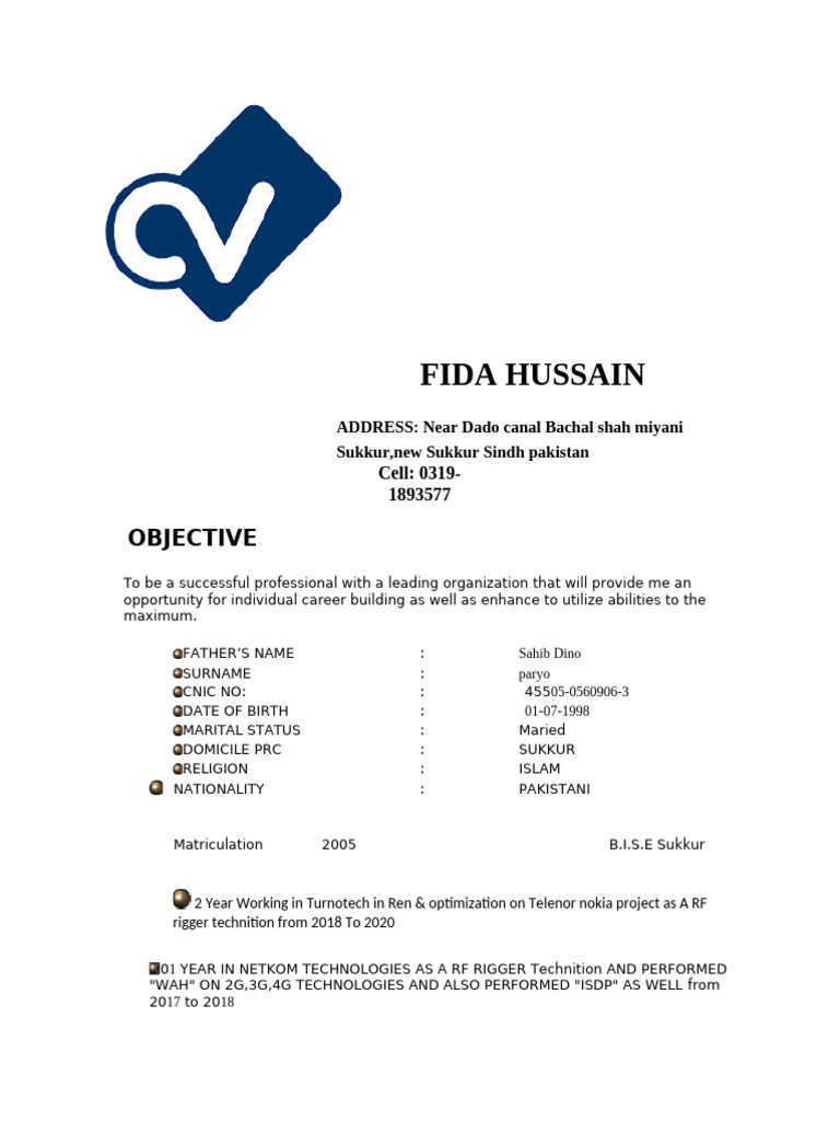 Fida Hussain CV | PDF