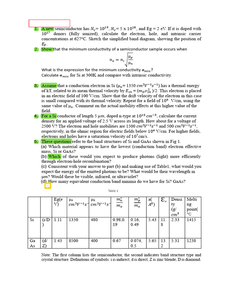 Tut 2 | PDF | Doping (Semiconductor) | Electrical Resistivity And Conductivity