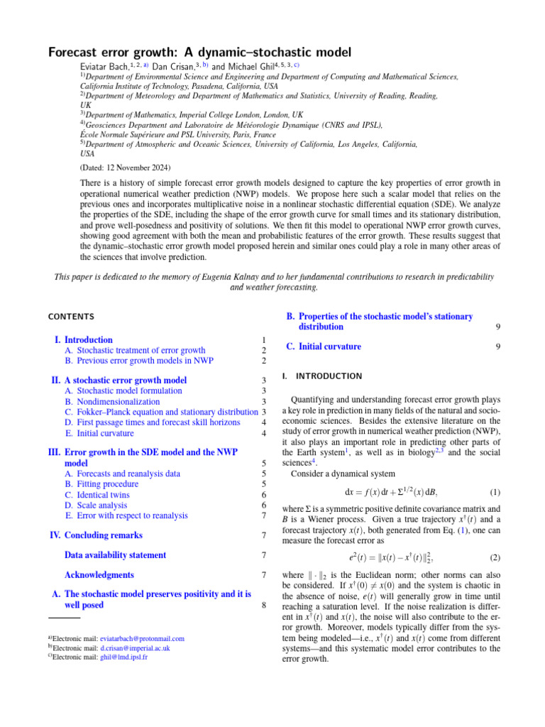 Dynamic-Stochastic Model for Error Growth | PDF | Numerical Weather ...