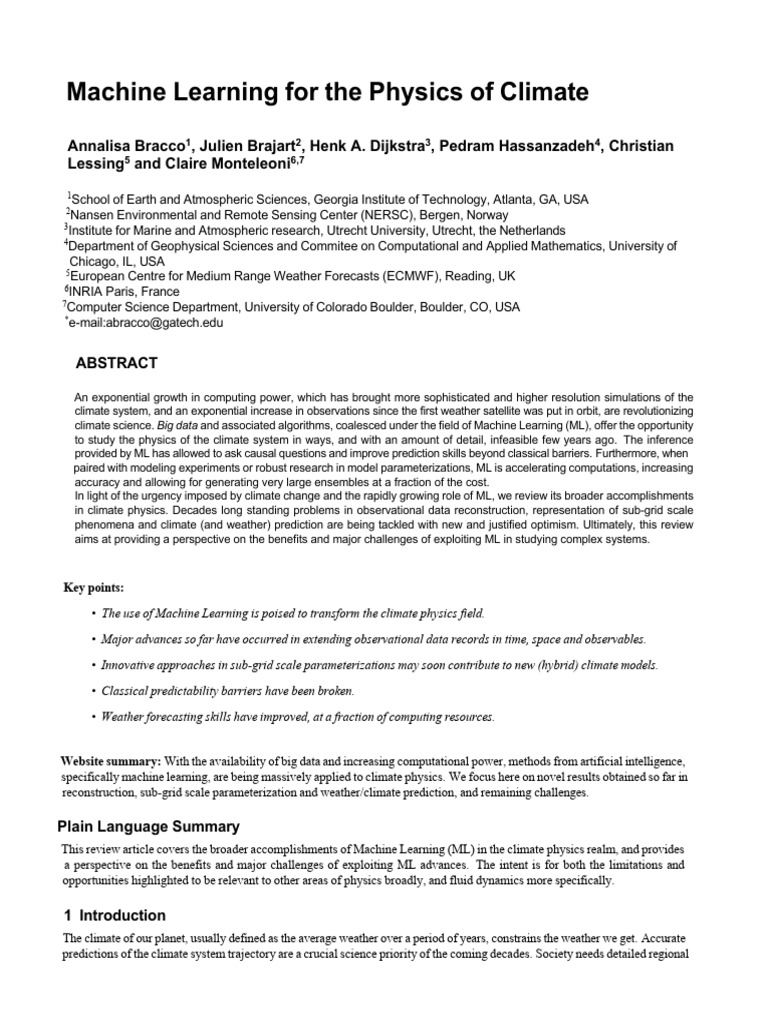 Machine Learning in Climate Physics | PDF | Machine Learning | Climate