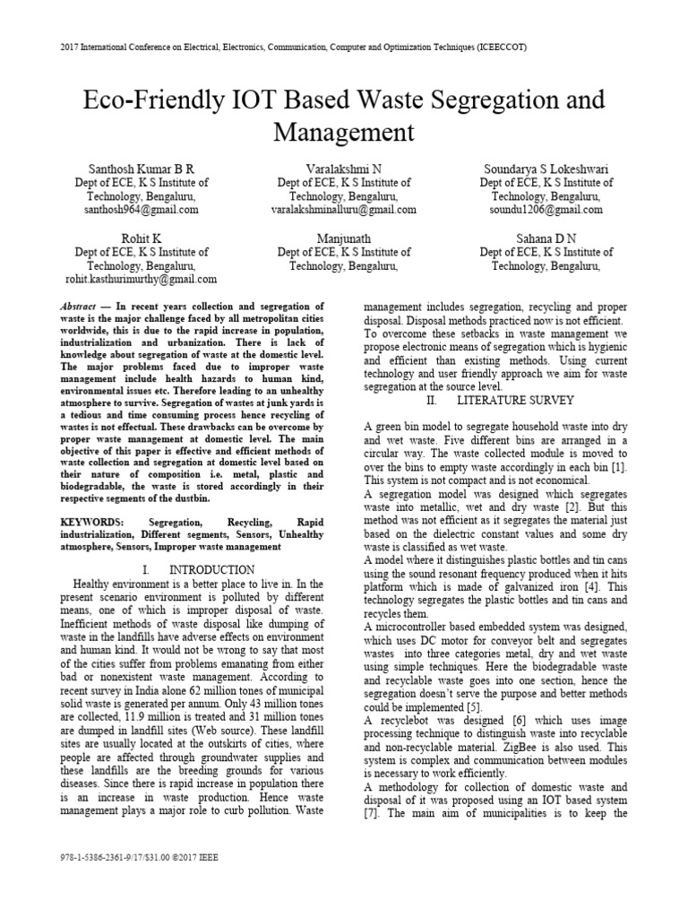 Eco-Friendly IOT Based Waste Segregation and Management | PDF | Waste Management | Landfill