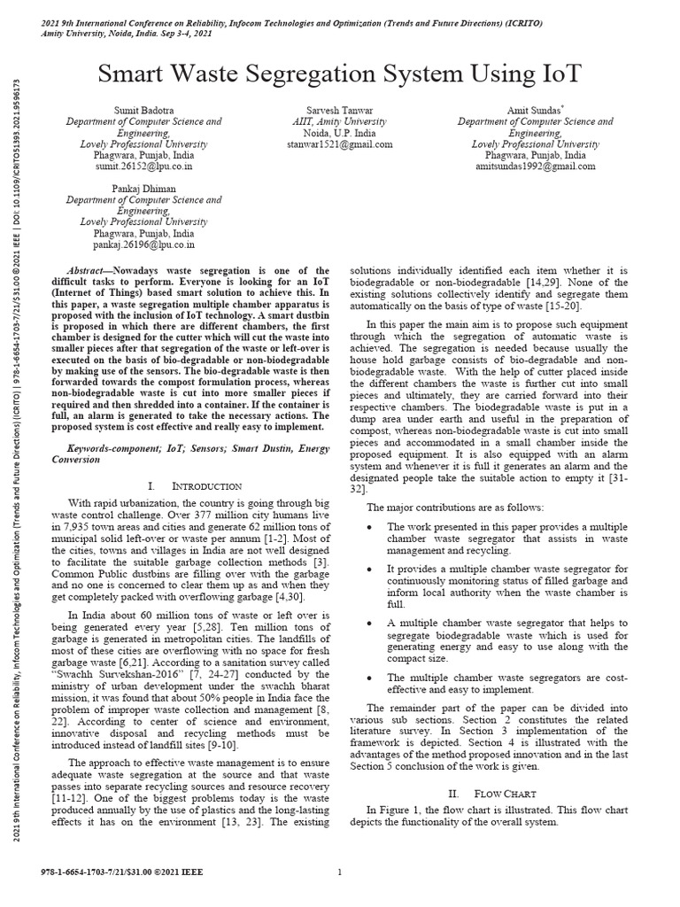Smart Waste Segregation System Using IoT | PDF | Waste Management ...
