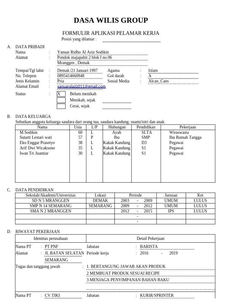Form Pelamar Kerja DWG | PDF