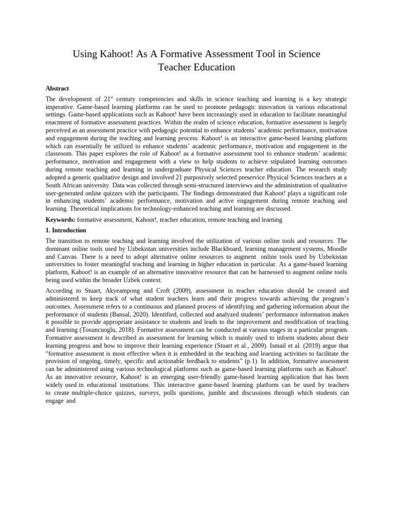 Kahoot Formative Assessment Vazifasida | PDF | Learning | Qualitative Research