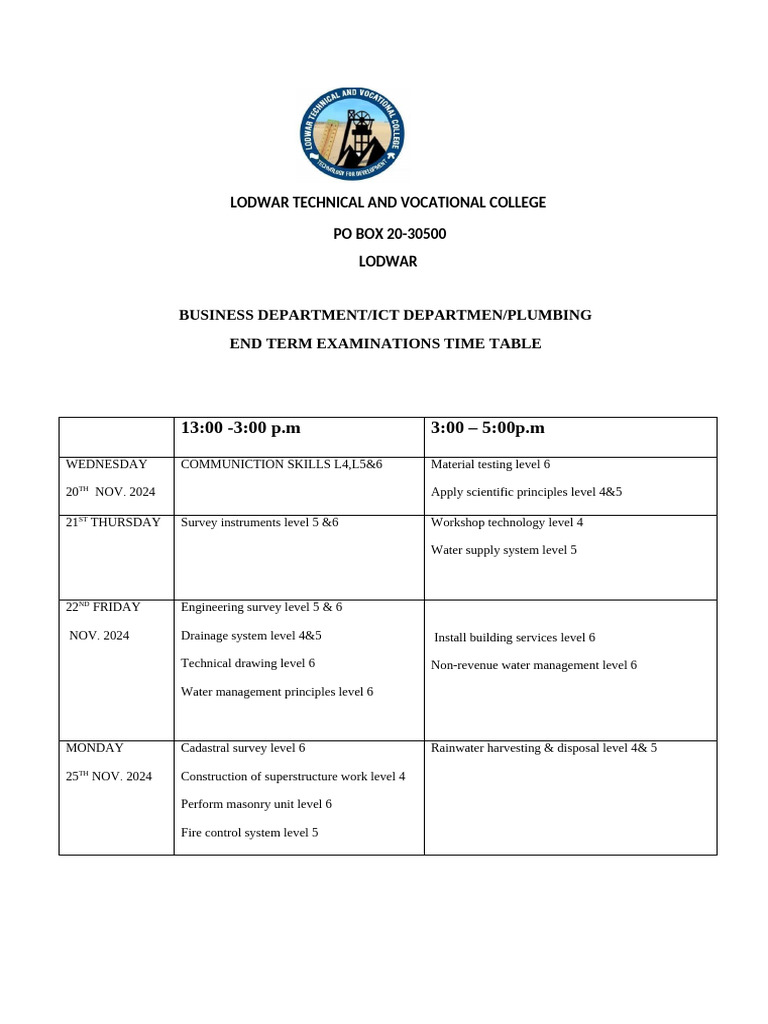 Bce Exam Timetable | PDF