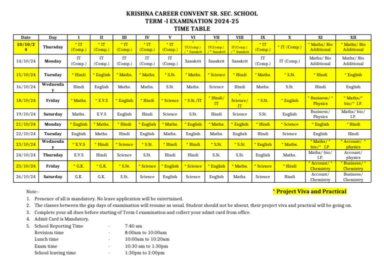 Term-I Time Table | PDF