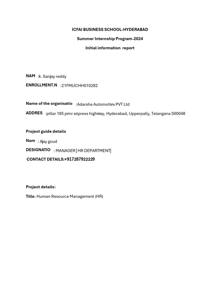 282 Initial Information Report | PDF