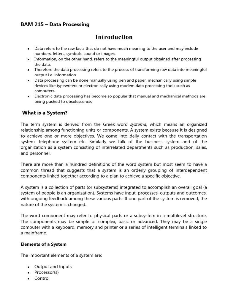 Data Processing & Systems Overview | PDF | Microsoft Excel | Spreadsheet