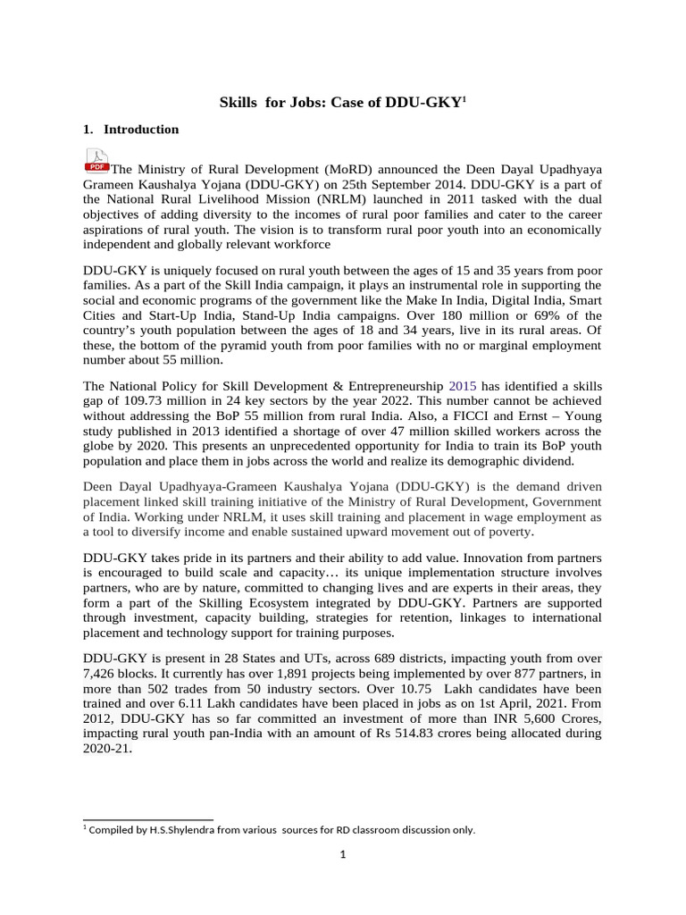 Skill Developmet For Jobs - Case of DDU-GKY | PDF | Employment | Salary