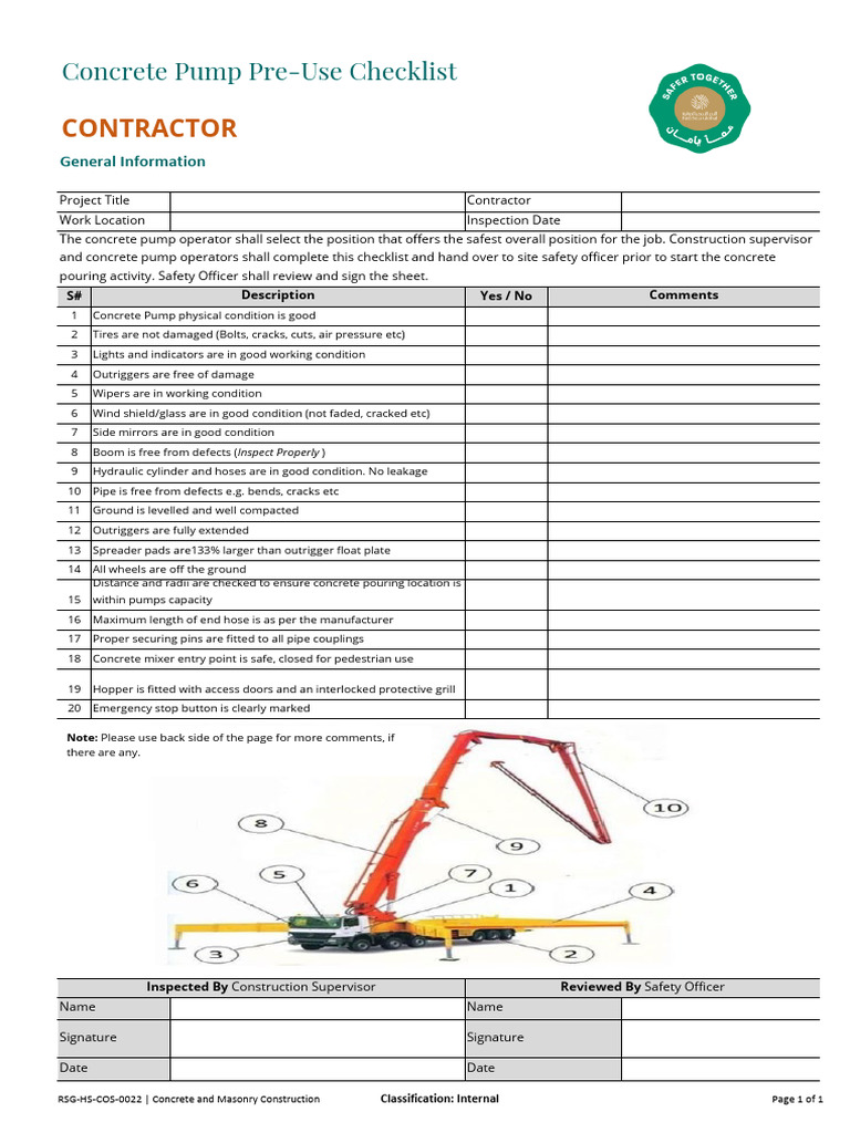 Concrete Pump Pre-Use Checklist | PDF | Technology & Engineering