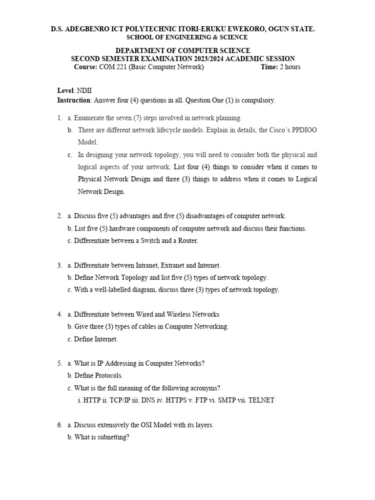 COM 221 - Basic Computer Network | PDF