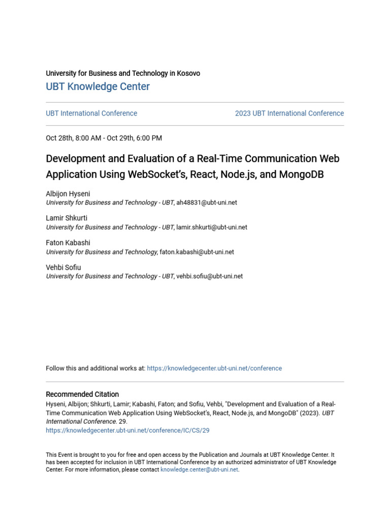 Development and Evaluation of A Real-Time Communication Web Appl | PDF | Client–Server Model ...