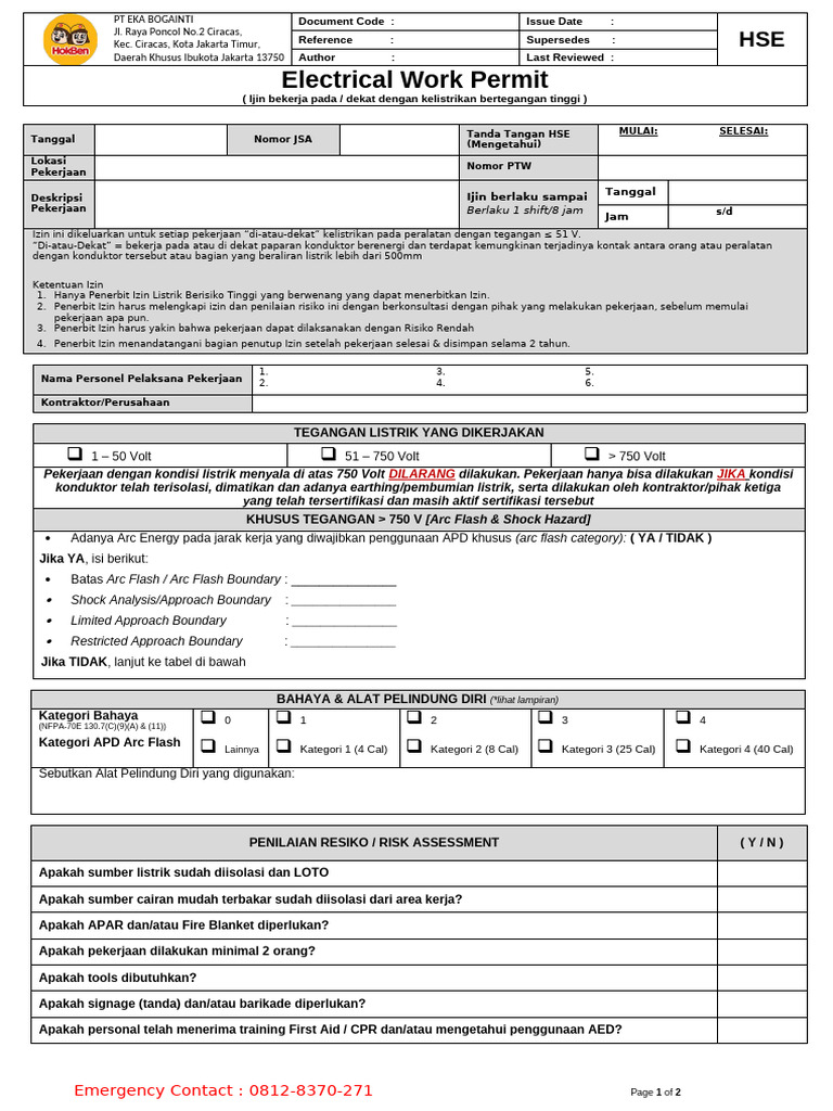 FM HSE PTW Electrical | PDF
