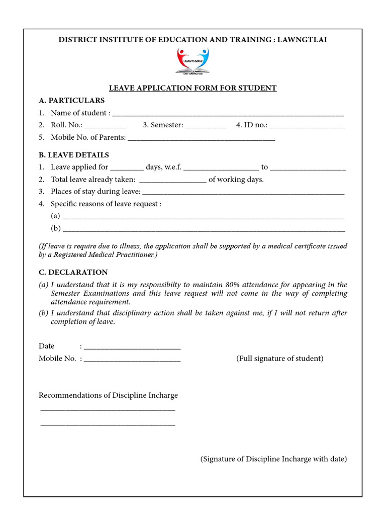 Student Leave Application Form | PDF