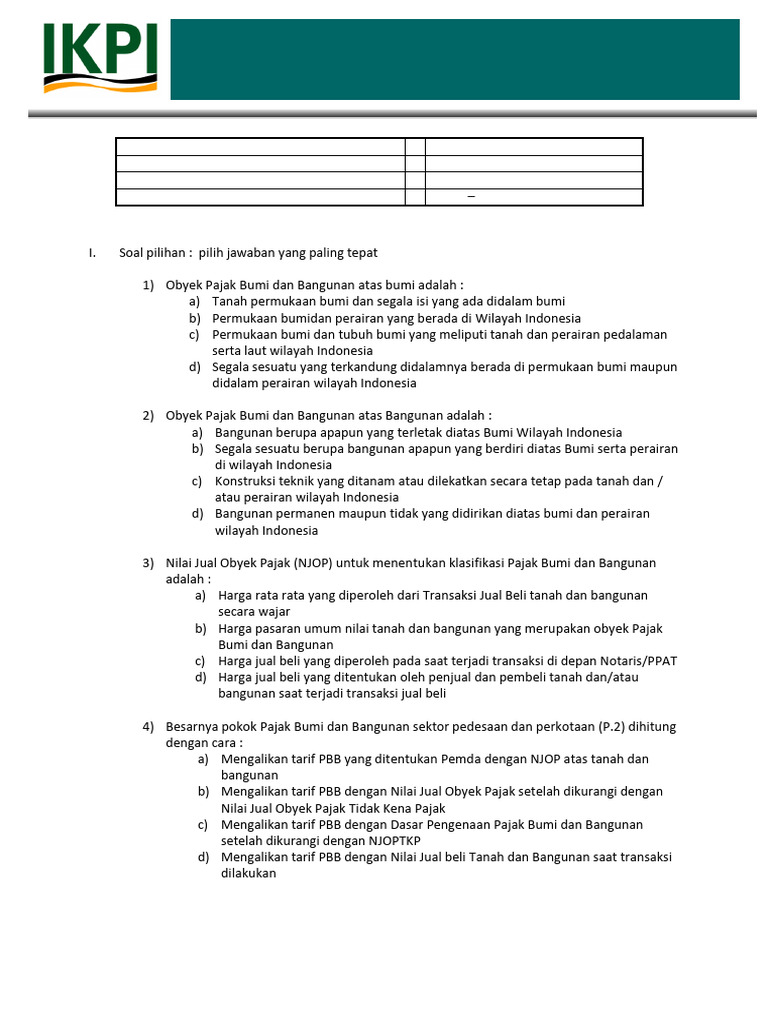 Soal Ujian PBB BPHTB BM | PDF