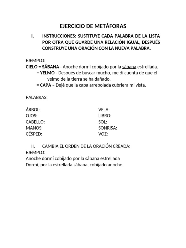 Copia de Ejercicio de Metáforas | PDF | Religión y espiritualidad
