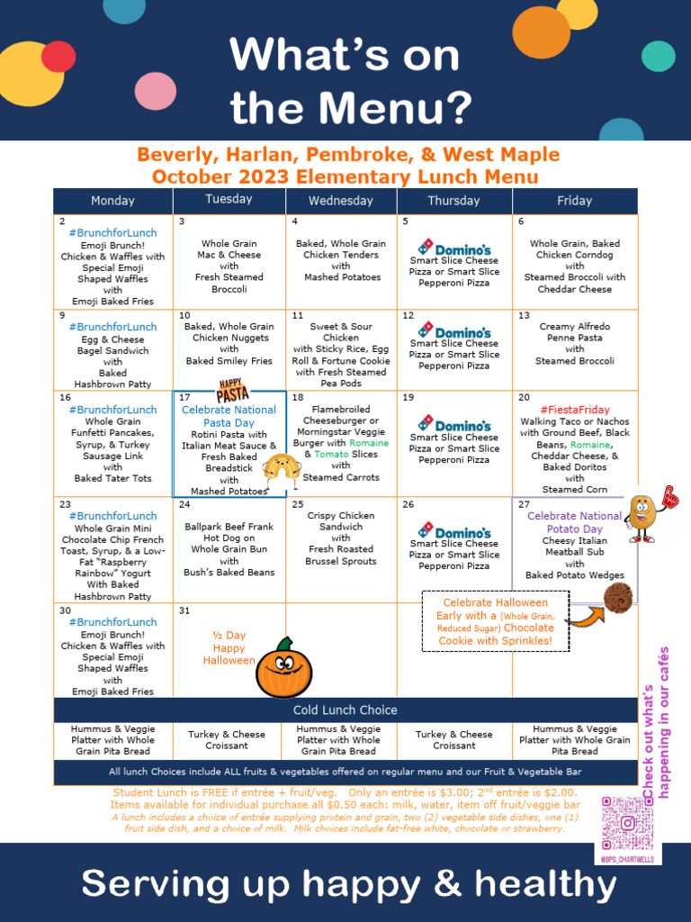 October Elementary Menu 2023 THURS | PDF | Lunch | Fruit