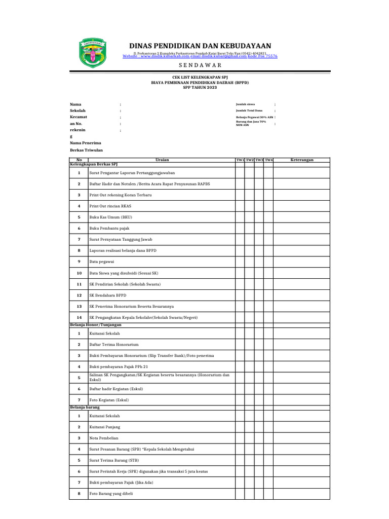 Ceklish BPPD Tahun 2023 | PDF