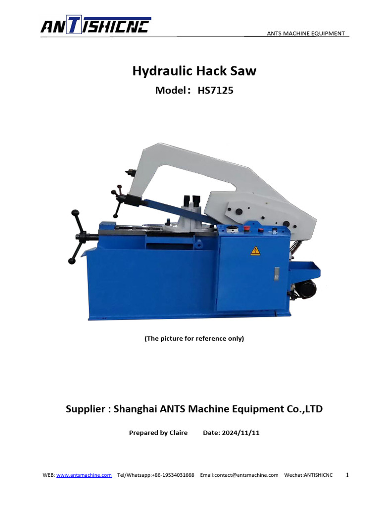 HS7125 Hydraulic Hack Saw Technical Quotation | PDF | Computers