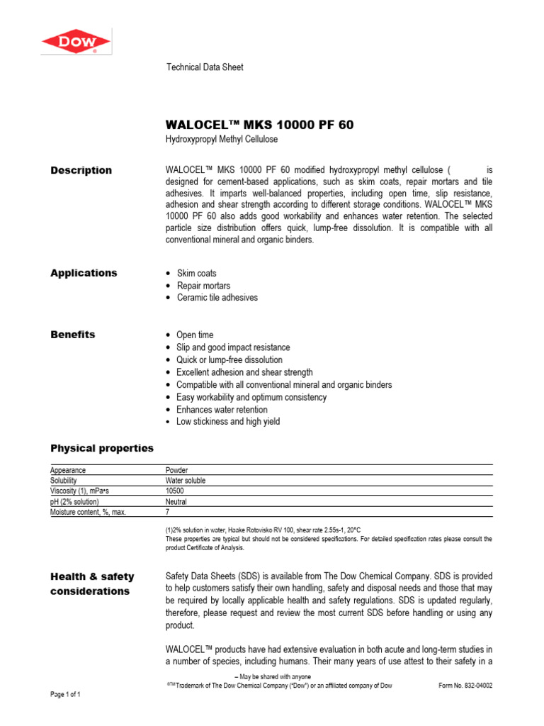 WALOCEL MKS 10000 PF 60 Overview | PDF | Waste Management | Water