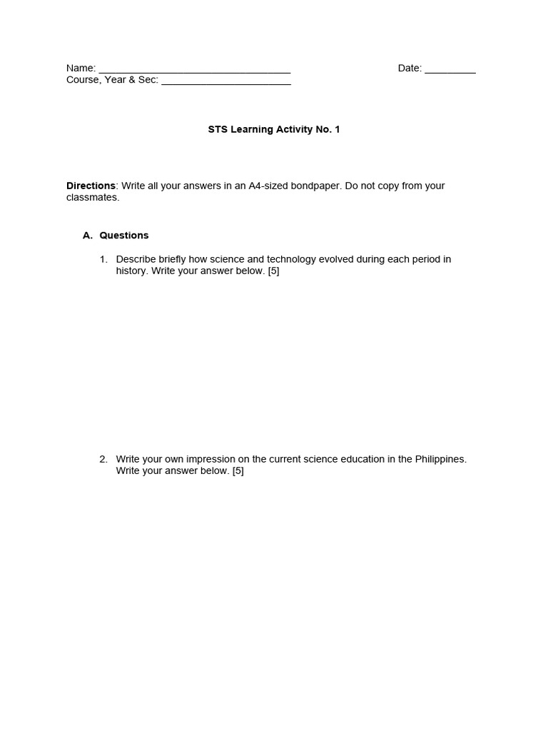 STS Learning Activity Guide | PDF