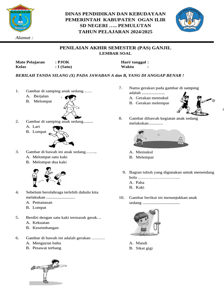 SOAL PAS Kelas 1 | PDF