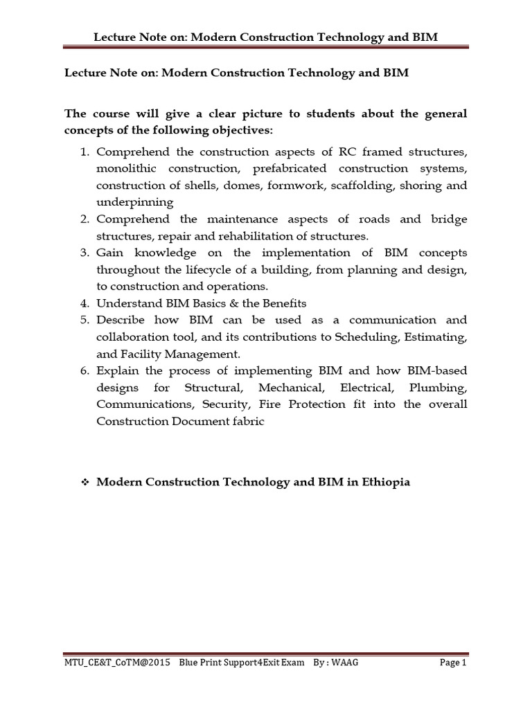 Lecture Note Onmct&Bim 2015 Waag Mtu Cotm | PDF | Building Information ...