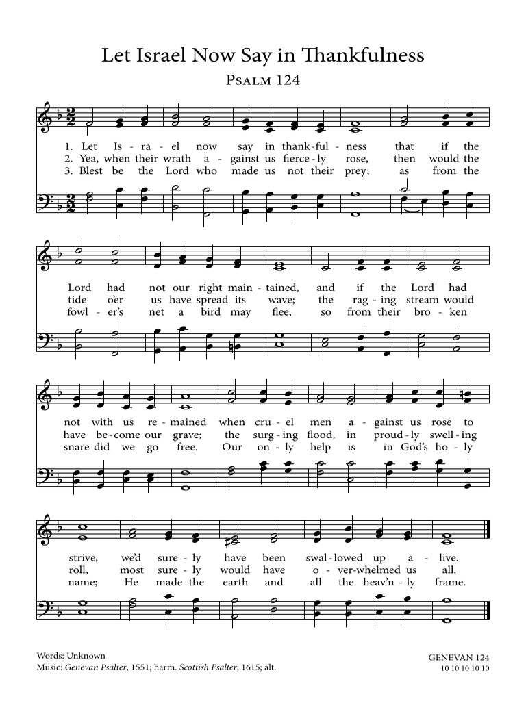 Let Israel Now Say in Thankfulness (Psalm 124) | PDF