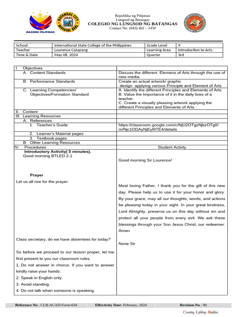 4as Lesson Plan | PDF | Composition (Visual Arts) | Color