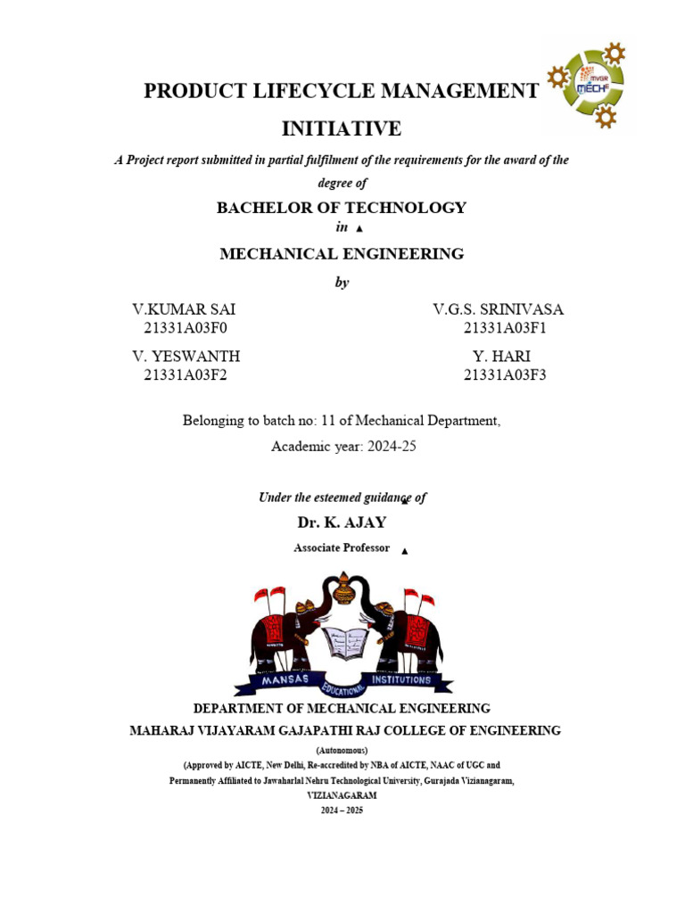 Product Lifecycle Management Initiative: Bachelor of Technology ...