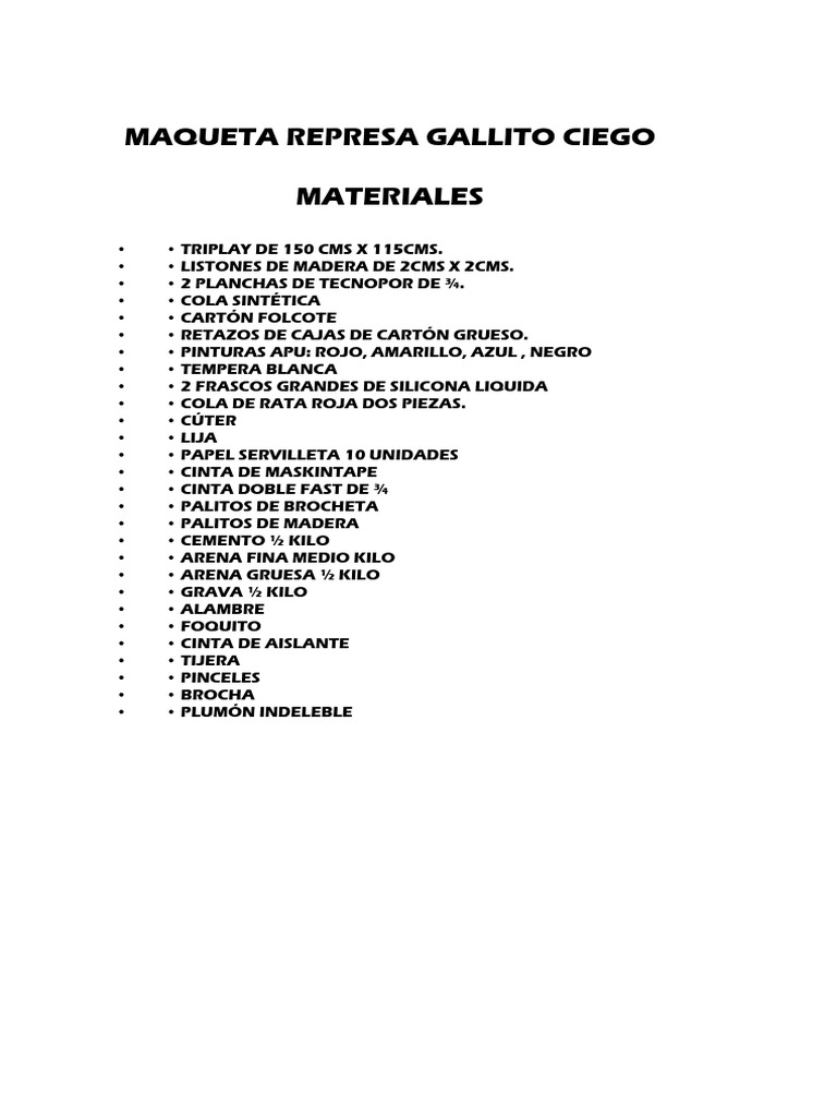 Maqueta de Represa Gallito Ciego | PDF | Cocina, comidas y vino | Hogar ...
