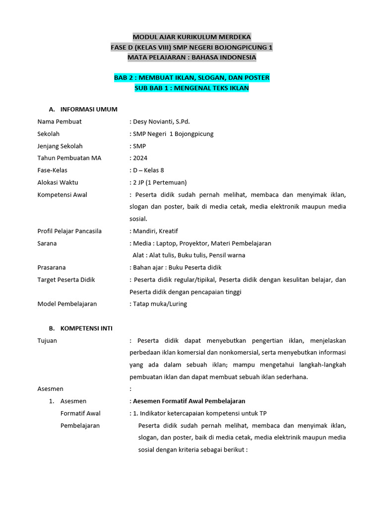 Modul Ajar Kurikulum Merdeka Desy Novianty | PDF