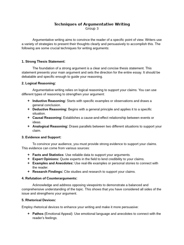 Techniques of Argumentative Writing GRP 3 | PDF | Argument | Reason