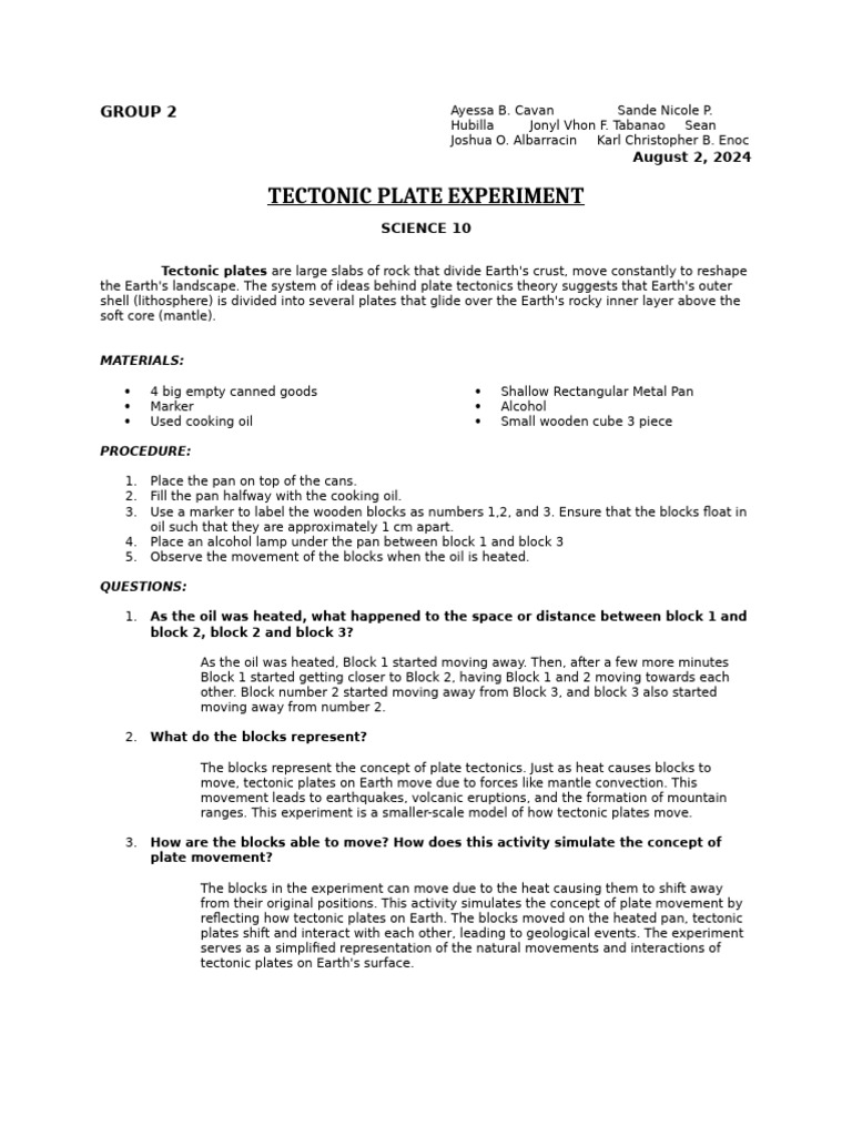 G2 Tectonic Plate Exprmt | PDF | Plate Tectonics | Earth