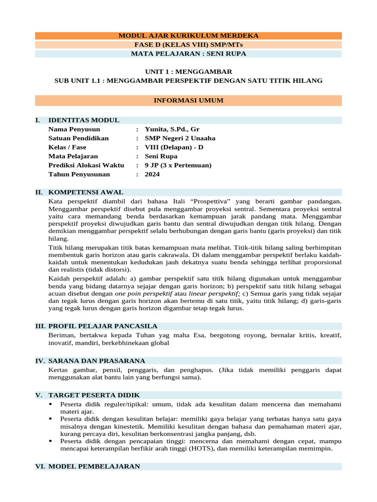 Modul Seni Rupa 8 Unit 1 | PDF