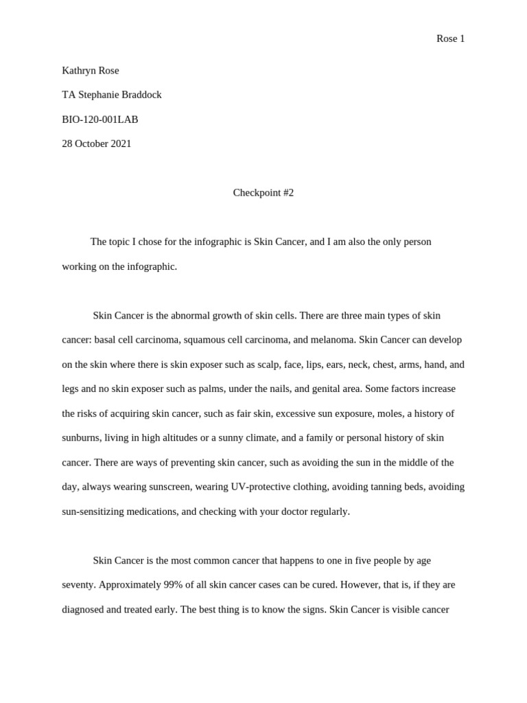 Kathryn Rose BIO-120-001LAB Checkpoint #2 | PDF | Skin Cancer | Skin