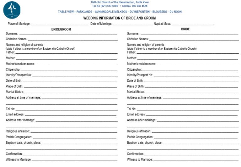 Marriage Information of Bride and Groom | PDF | Marriage | Wedding
