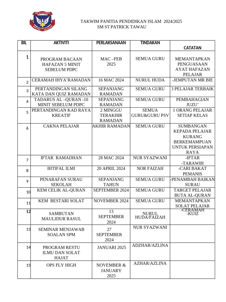 Takwim Panitia 20232024 | PDF