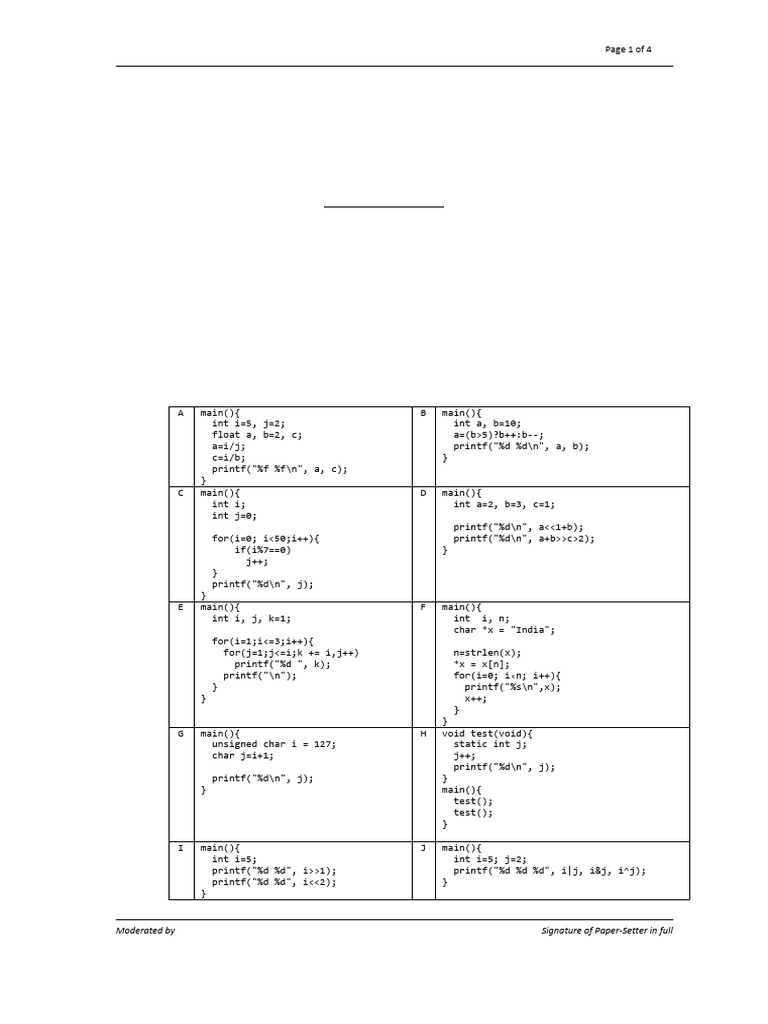 Bachelor of Engineering First Year First Semester Examination, 2019 Computer Programming ...
