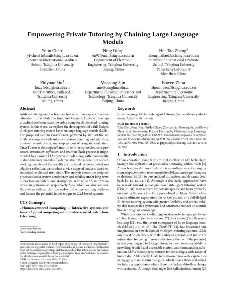 Empowering Private Tutoring by Chaining Large Language Models | PDF | Social Contract | Learning