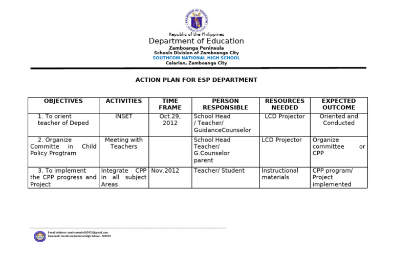 ESP Department Action Plan 2012 | PDF