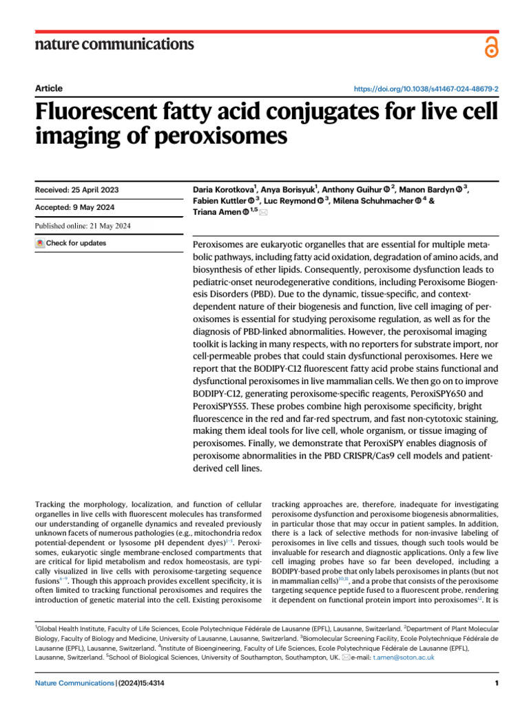 Fluorescent Fatty Acid Conjugates For Live Cell Imaging of Peroxisomes ...