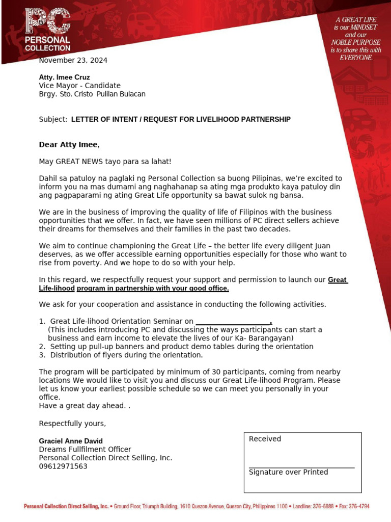 Letter For Baranggayan Brgy Poblacion | PDF | Social Science