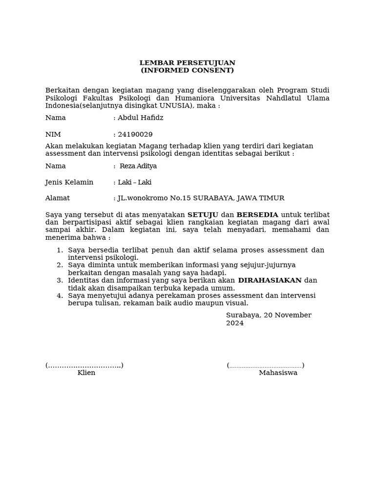 Informed Consent Psikologi | PDF