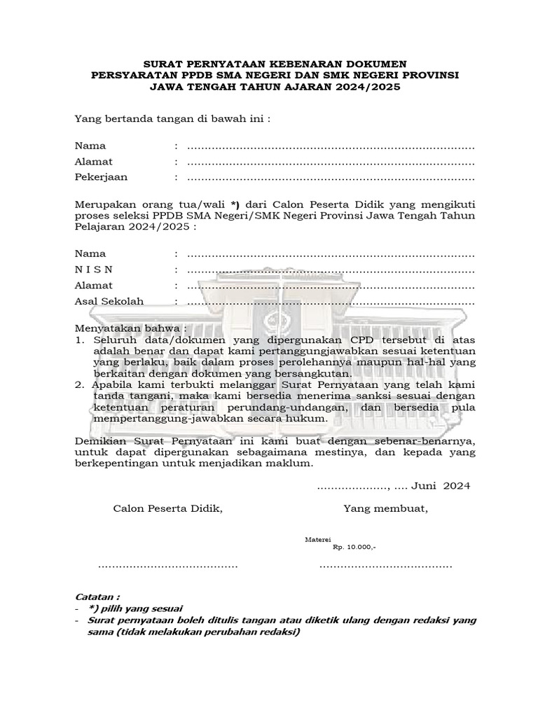 Form Surat Pernyataan Kebenaran Dokumen (Pakta Integritas) | PDF Form Surat Pernyataan Kebenaran Dokumen (Pakta Integritas) | PDF