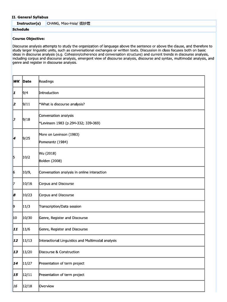 Discourse and Text Analysis Syllabus-2 | PDF